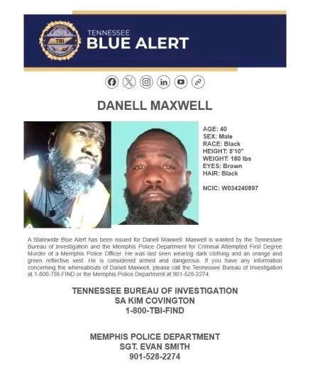 Blue Alert issued in Memphis: Manhunt underway after officer shot in ...